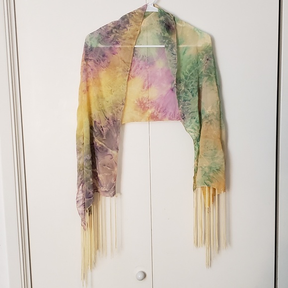Accessories | Multicolor Watercolor Floral Sheer Fringe Scarf | Poshmark